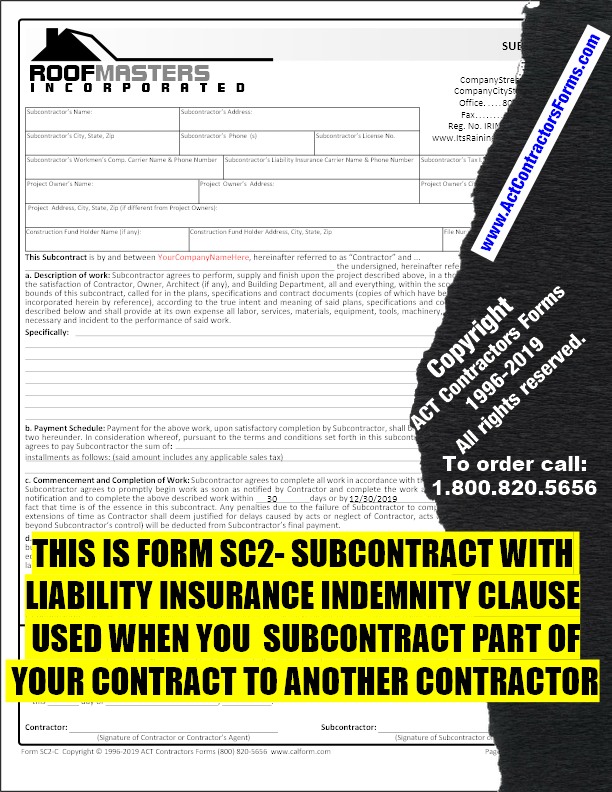 Roofing Contractor Forms for Subcontracting